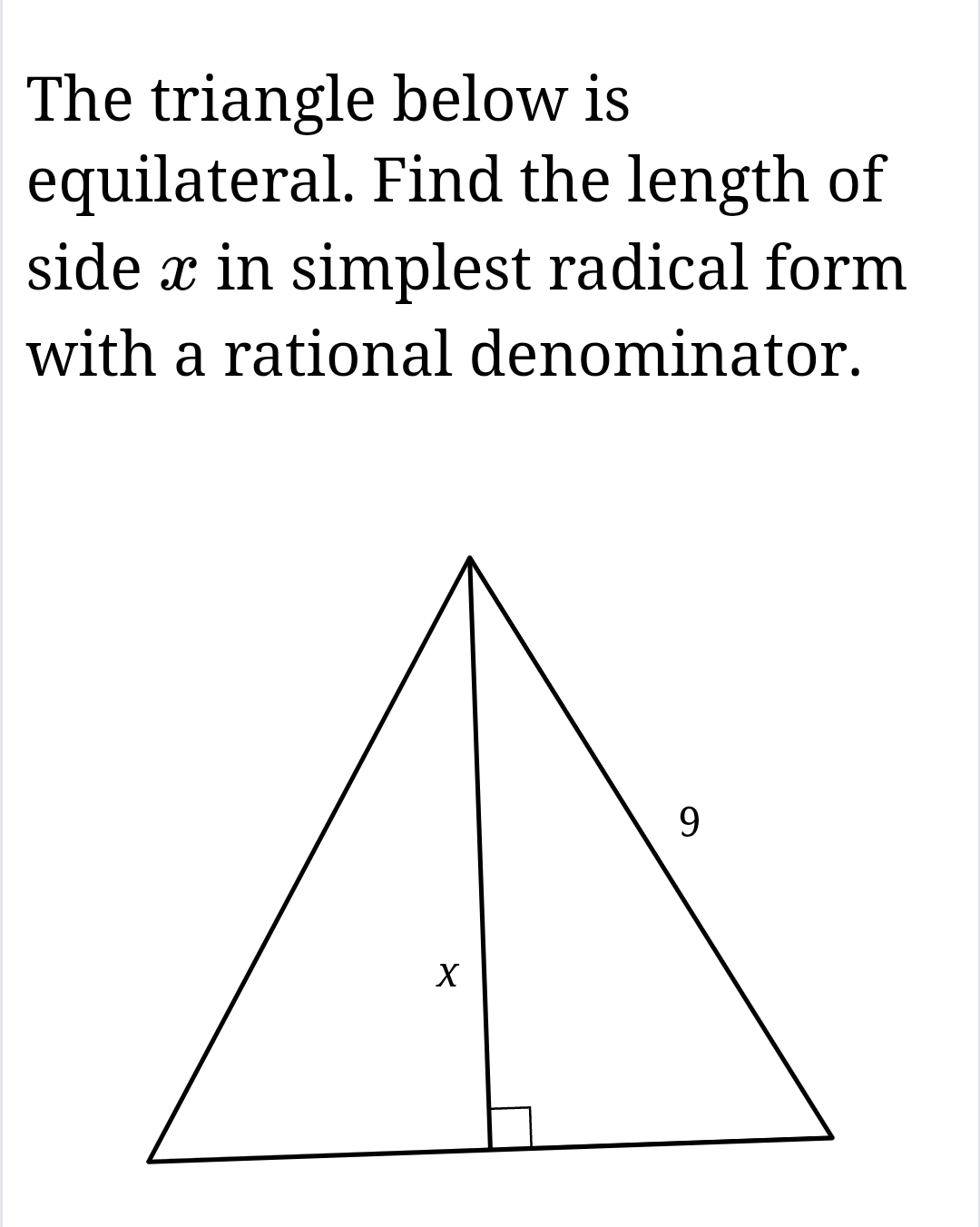 Solved The triangle below is equilateral. Find the length of | Chegg.com