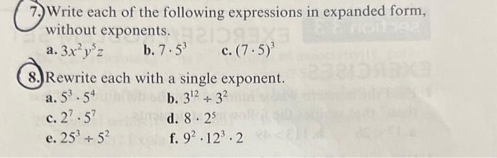 Solved 7. Write each of the following expressions in | Chegg.com
