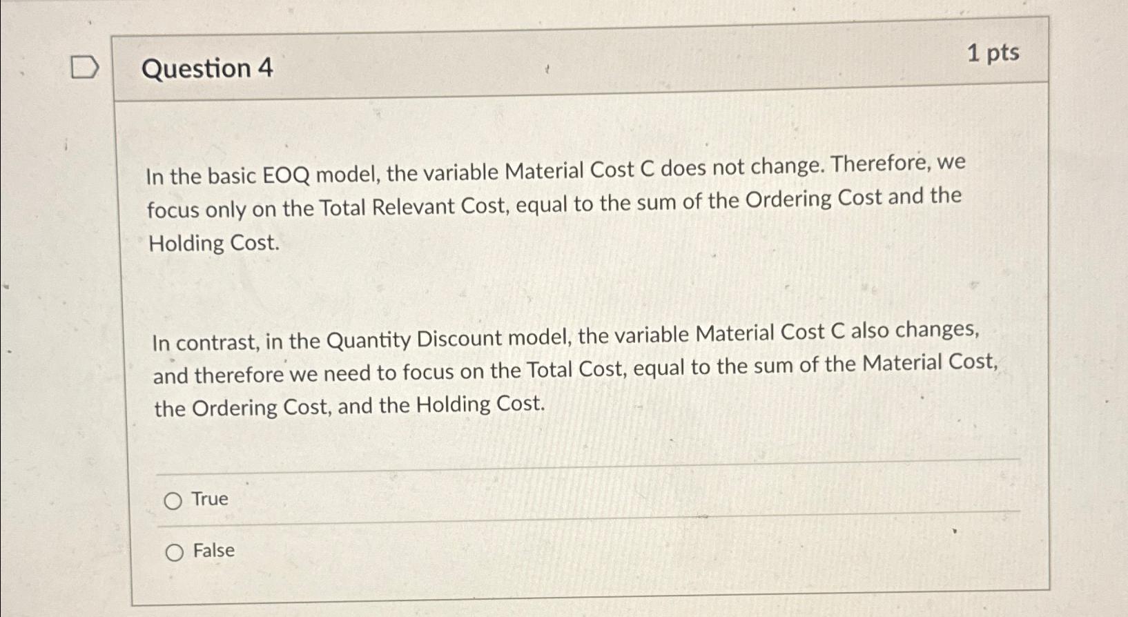 Solved Question 41 ﻿ptsIn the basic EOQ model, the variable | Chegg.com