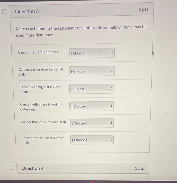 Solved Match each item to the statement or sentence listed | Chegg.com