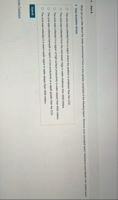 Solved Part AWhat can you infer about the ocean environment | Chegg.com