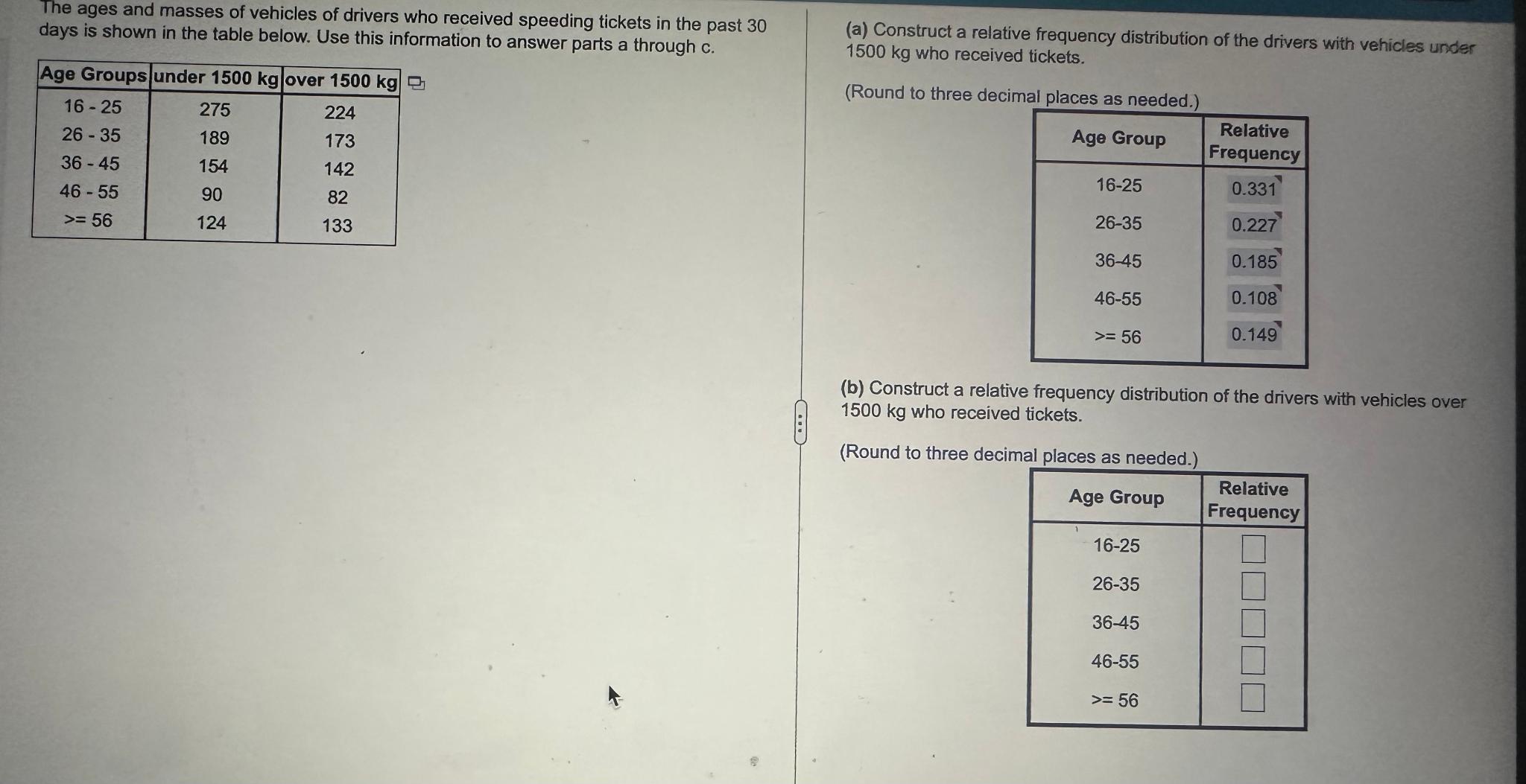 Solved The ages and masses of vehicles of drivers who | Chegg.com