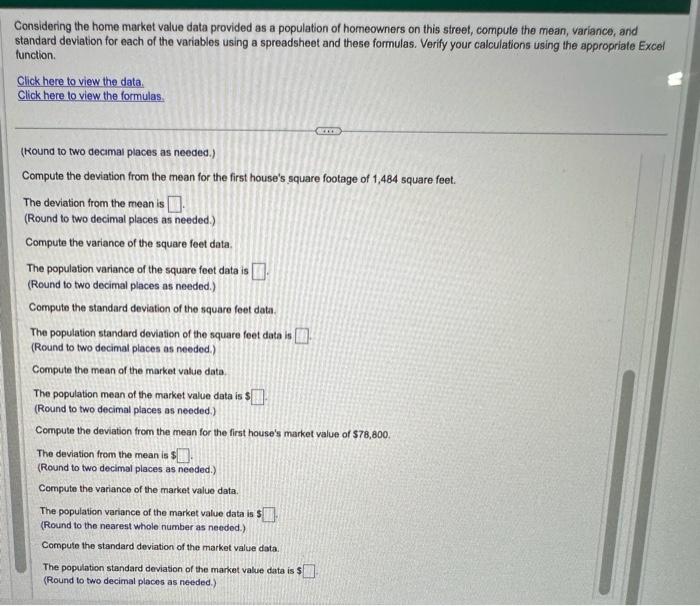 Solved Considering the home market value data provided as a | Chegg.com