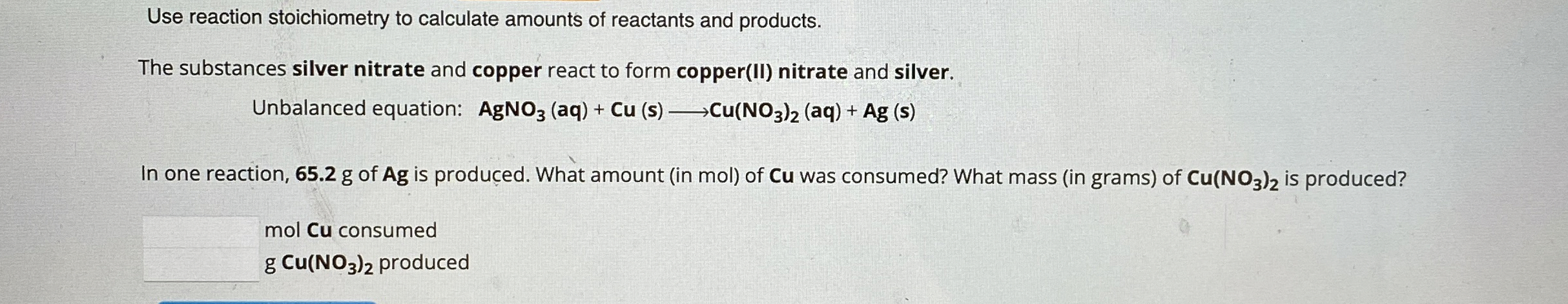 Solved Use reaction stoichiometry to calculate amounts of | Chegg.com