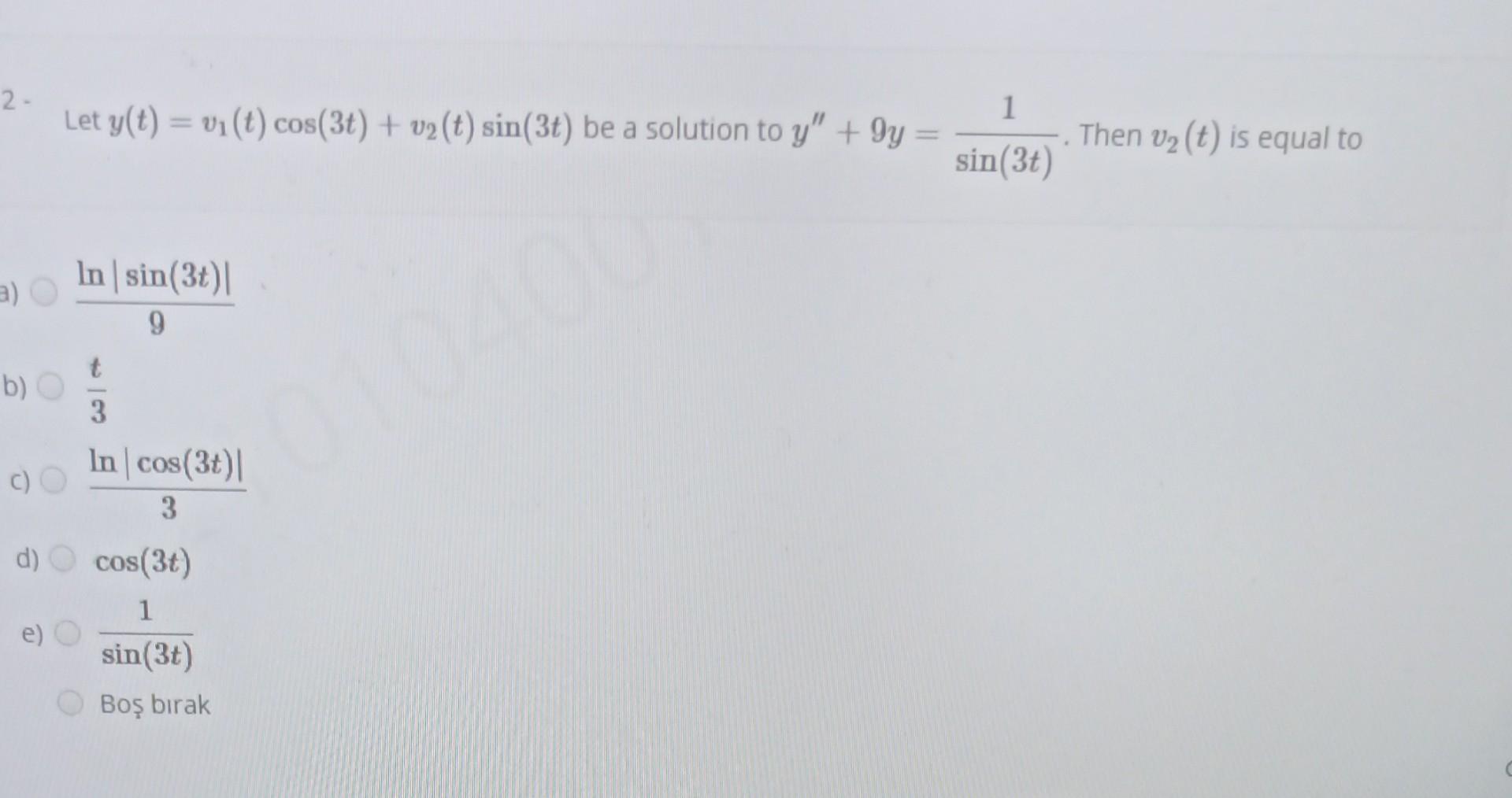Solved 2. Let y(t)=v1(t)cos(3t)+v2(t)sin(3t) be a solution | Chegg.com
