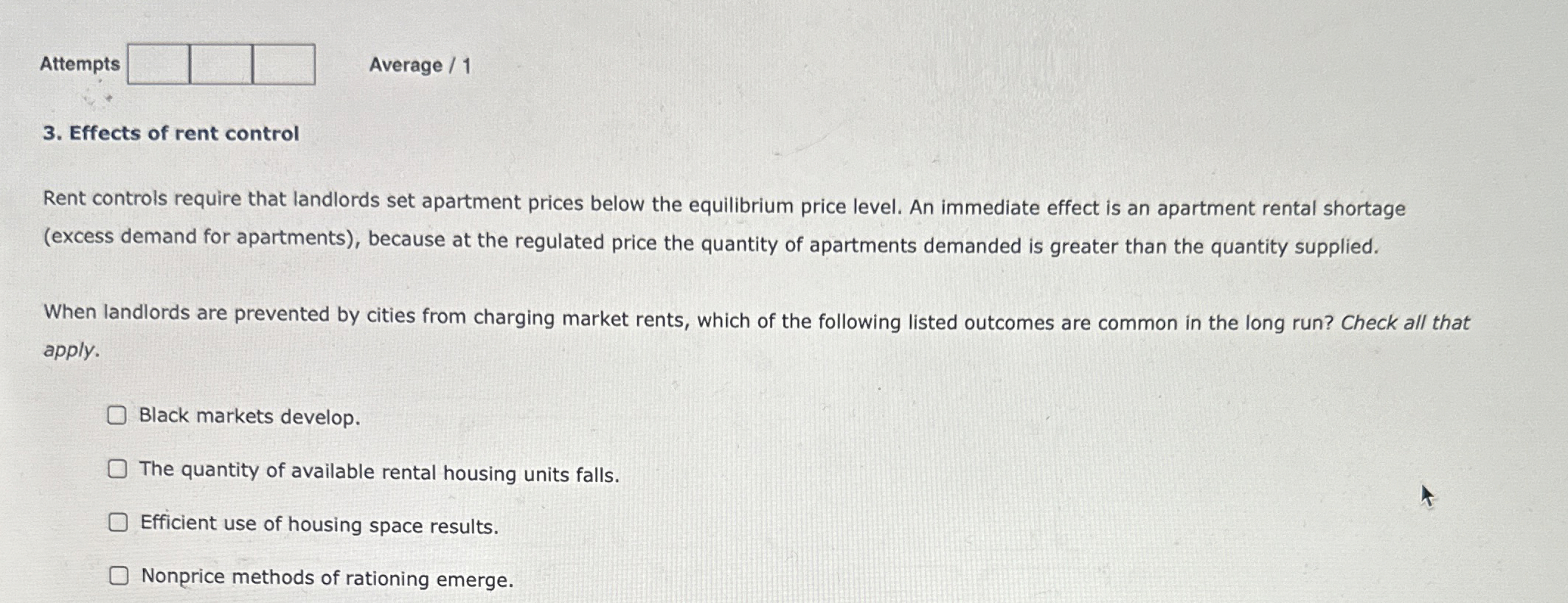 Solved Attempts ﻿Average / 13. ﻿Effects of rent | Chegg.com