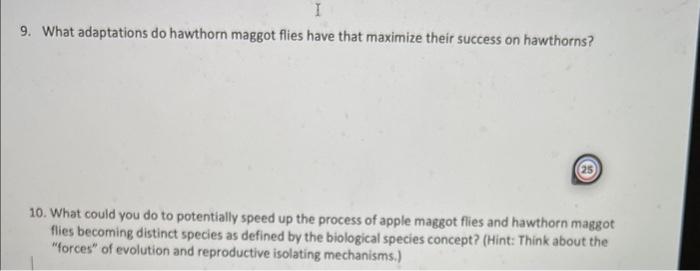 Solved 9. What adaptations do hawthorn maggot flies have | Chegg.com