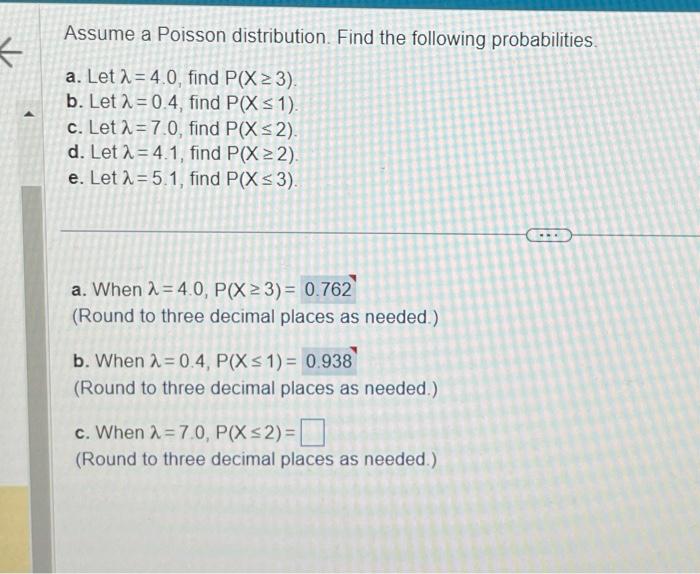Solved Assume a Poisson distribution. Find the following | Chegg.com