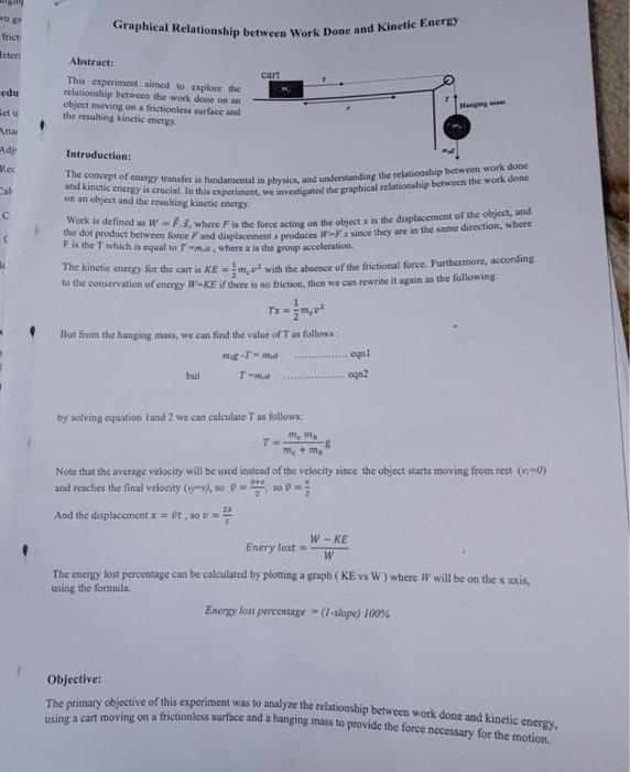 Solved Graphical Relationship between Work Done and Kinetic | Chegg.com