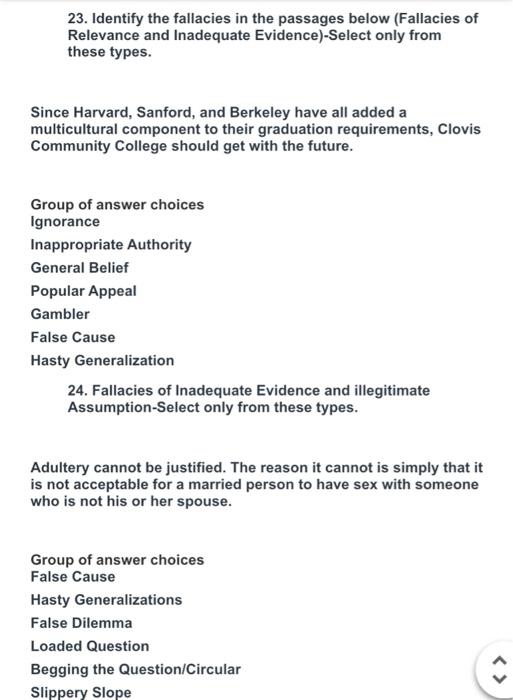 23. Identify the fallacies in the passages below | Chegg.com
