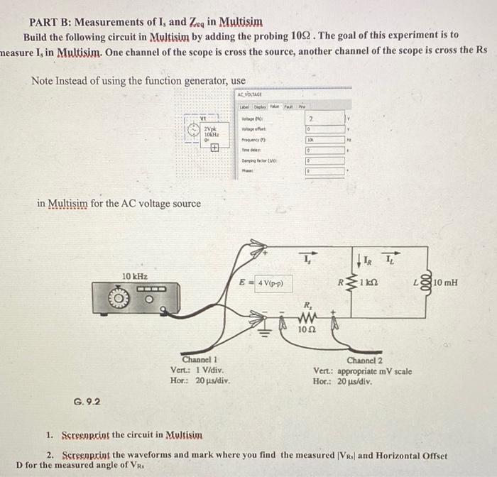 Solved PART B: Measurements of I, and Zeq in Multisim Build | Chegg.com