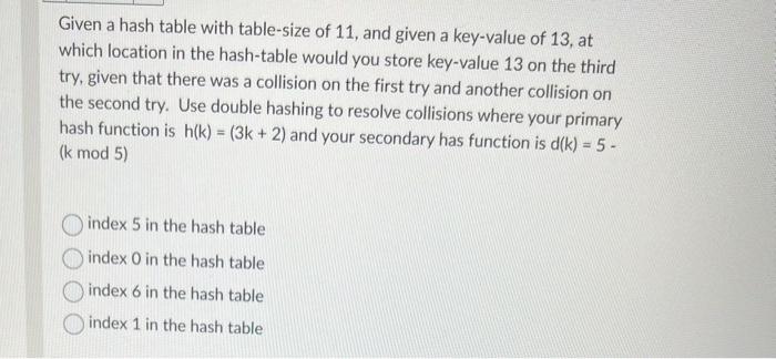Solved Given a hash table with table-size of 11 , and given | Chegg.com