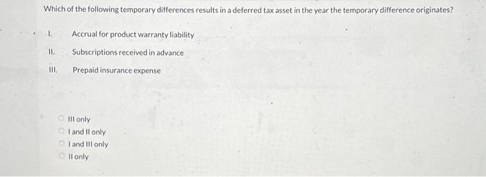 Solved Which of the following temporary differences results | Chegg.com