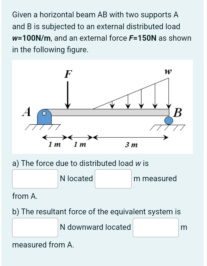 [Solved]: Given a horizontal beam AB with two supports A and