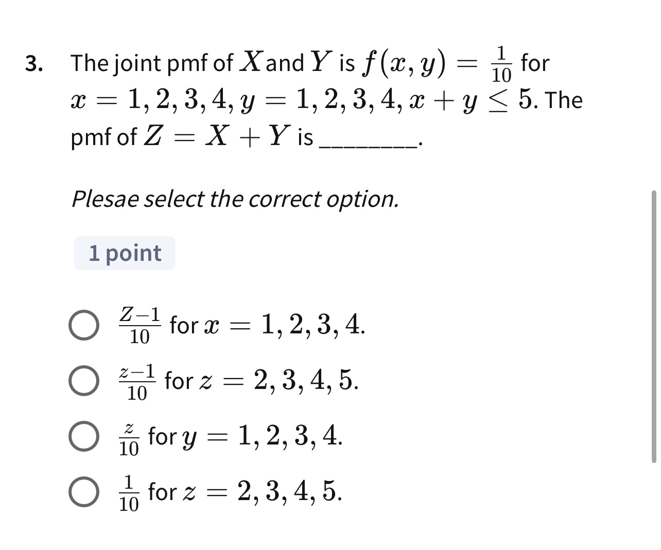 Solved The joint pmf of x ﻿and Y ﻿is f(x,y)=110 | Chegg.com