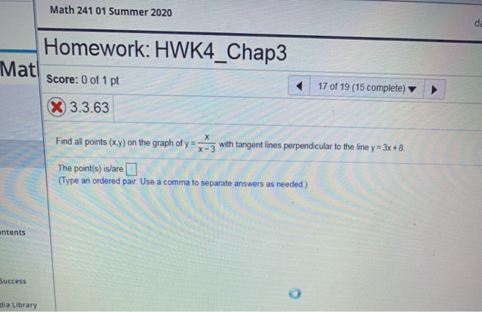 Solved Math 241 01 Summer 2020 da Homework: HWK4_Chap3 Mat | Chegg.com