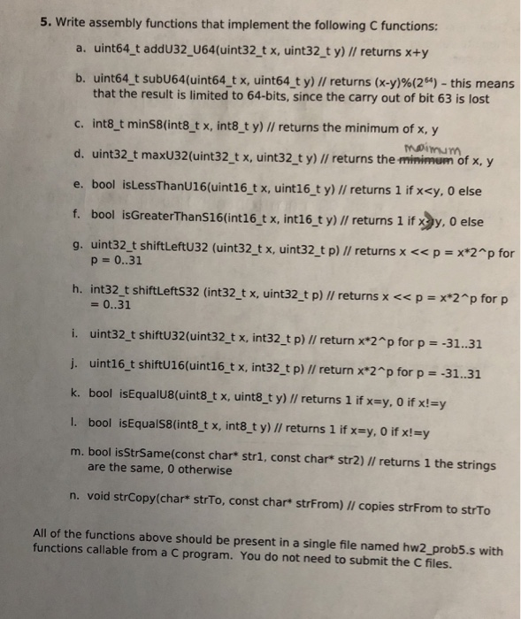 5. Write assembly functions that implement the | Chegg.com