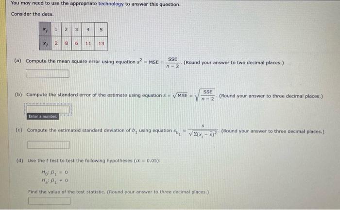 Solved Consider The Data Xi 12345 Yi 2861113 A 