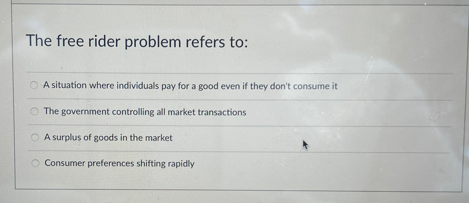 Solved The free rider problem refers to:A situation where | Chegg.com