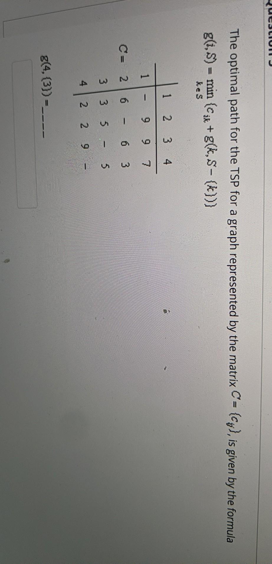 Solved The optimal path for the TSP for a graph represented | Chegg.com