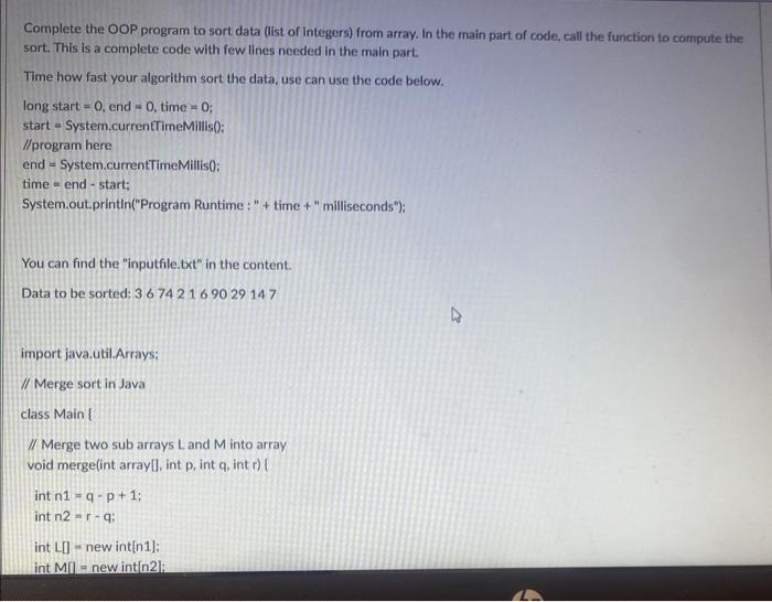 Solved Complete The Oop Program To Sort Data List Of 8370