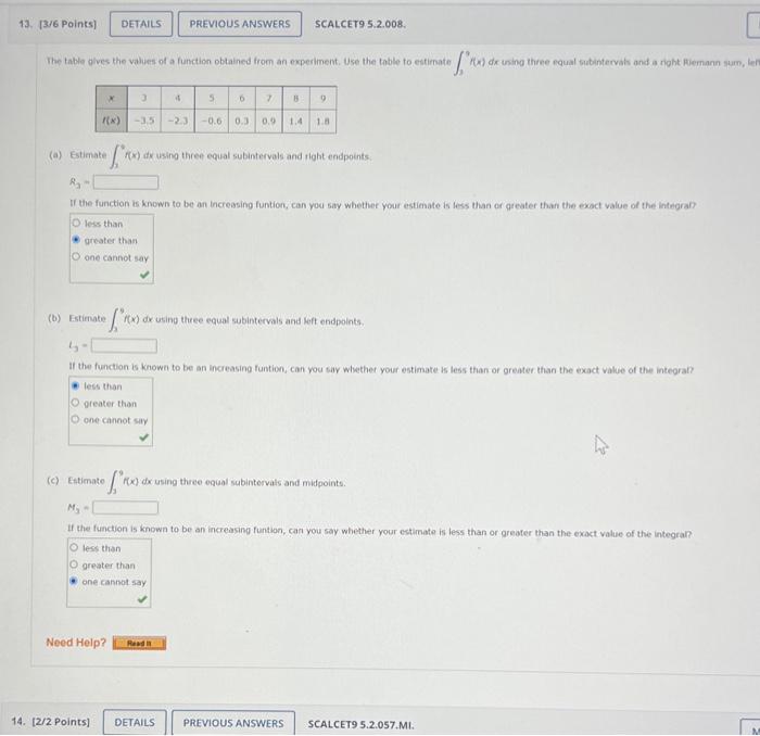 Solved (a) Estienate ∫14f(x) dr using three equal | Chegg.com