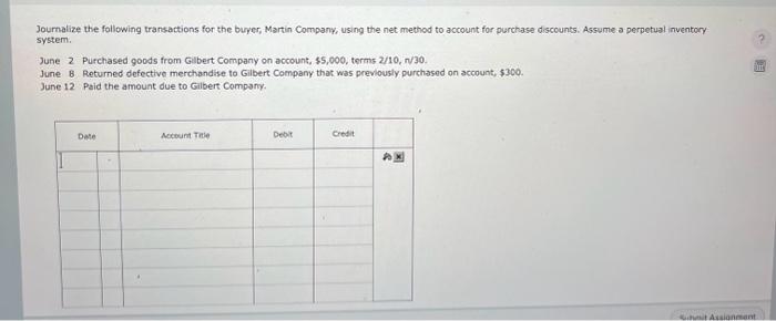 Solved Journalize the following transactions for the buyer, | Chegg.com