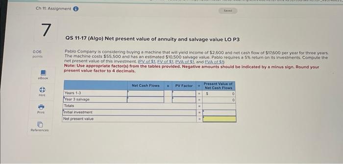Solved QS 11-17 (Algo) Net present value of annuity and | Chegg.com
