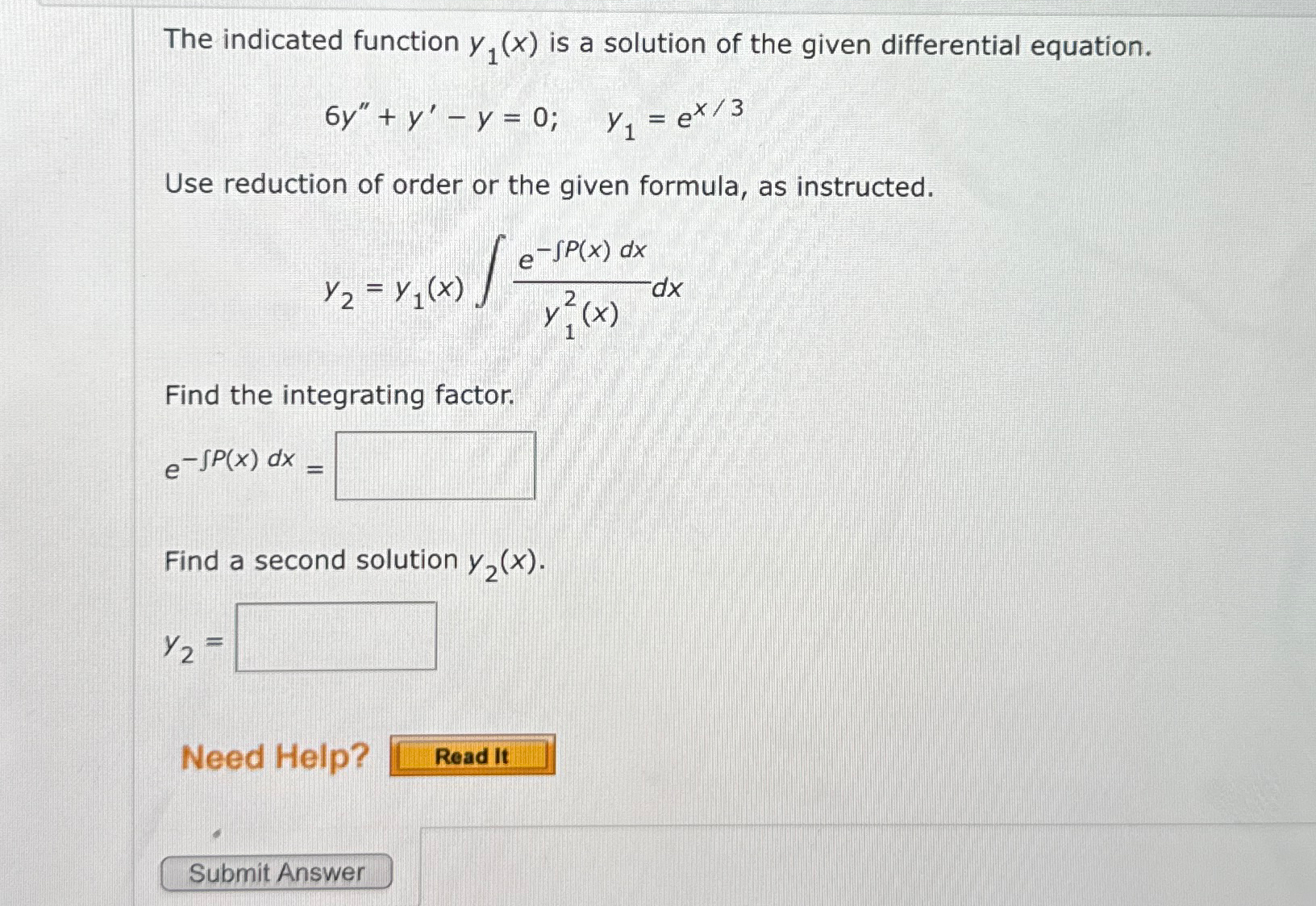 Solved The indicated function y1(x) ﻿is a solution of the | Chegg.com