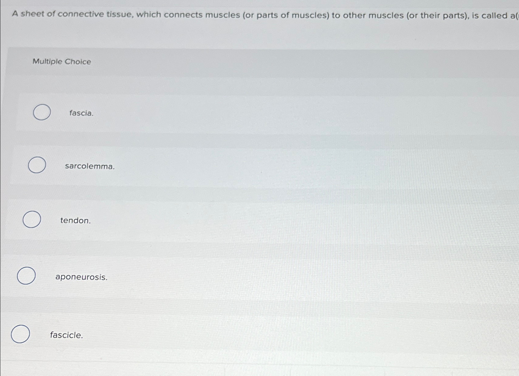 A sheet of connective tissue, which connects muscles | Chegg.com