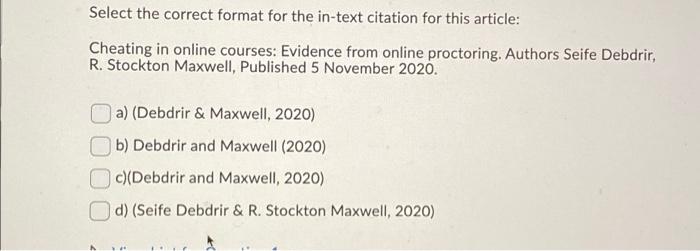Solved Select the correct format for the in-text citation | Chegg.com
