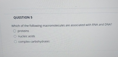 Solved QUESTION 5Which of the following macromolecules are | Chegg.com