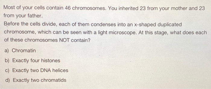 Solved Most of your cells contain 46 chromosomes. You | Chegg.com