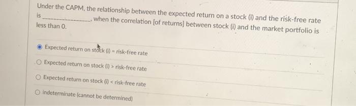 Solved Under the CAPM. the relationship between the expected | Chegg.com