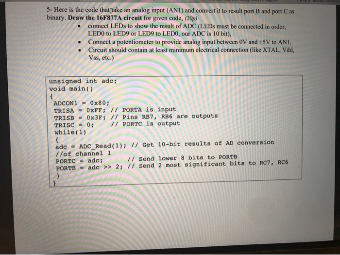 Solved 5- Here is the code that take an analog input (ANI) | Chegg.com
