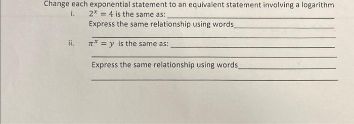 Solved Change each exponential statement to an equivalent | Chegg.com