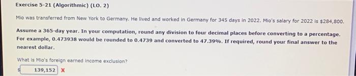 Solved Exercise 5-21 (Algorithmic) (LO. 2) Mio was | Chegg.com