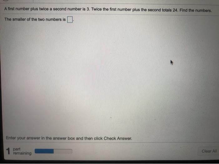 Solved A first number plus twice a second number is 3. Twice | Chegg.com