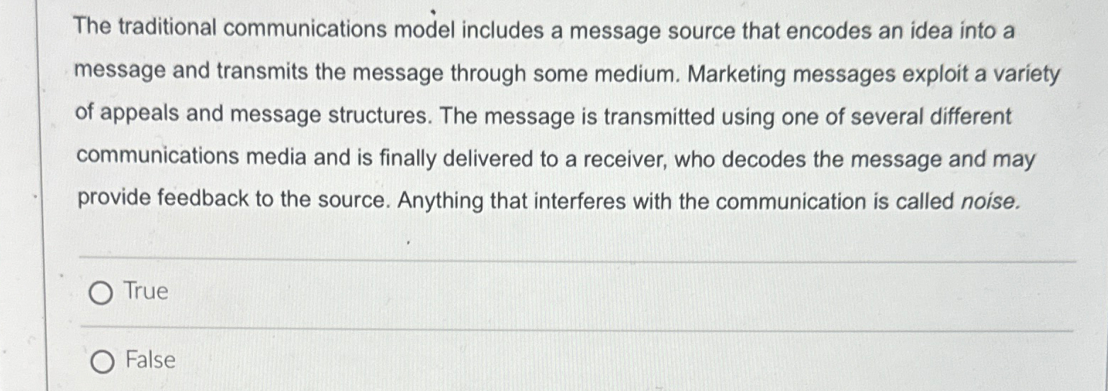 Solved The traditional communications model includes a | Chegg.com