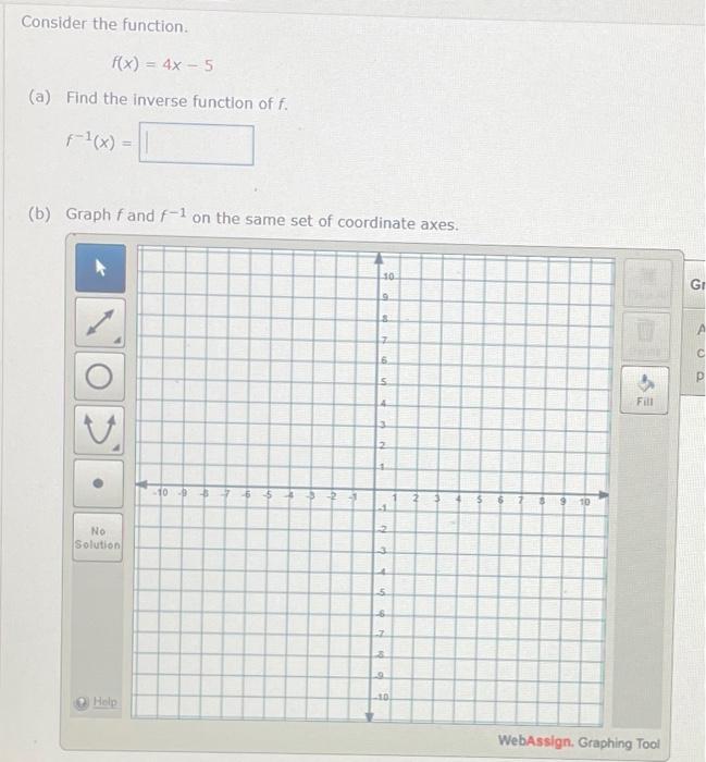 Solved Consider the function. f(x)=4x−5 (a) Find the inverse | Chegg.com