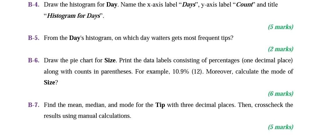 Solved B-4. Draw the histogram for Day. Name the x-axis | Chegg.com
