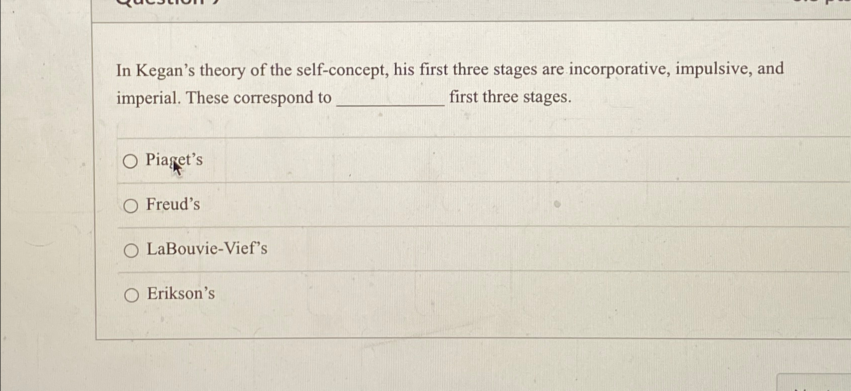 Solved In Kegan's theory of the self-concept, his first | Chegg.com