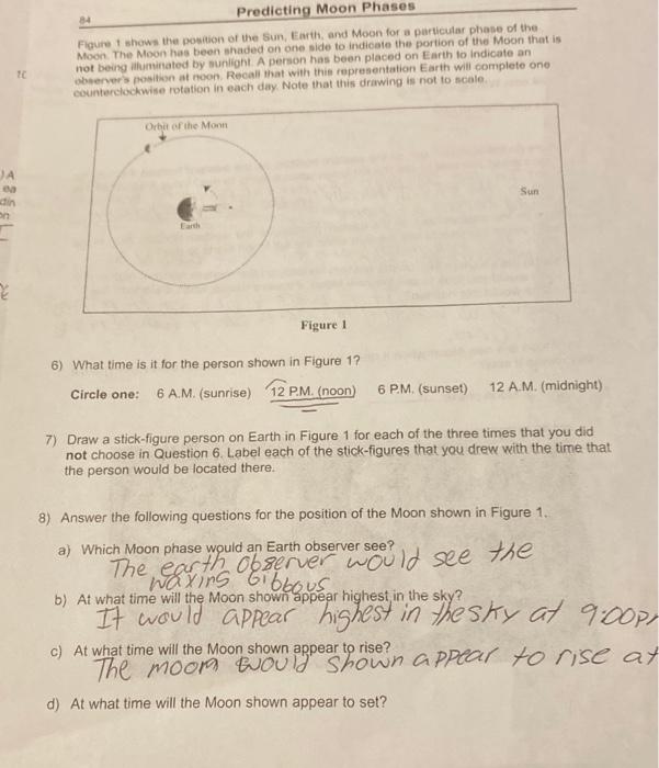 Solved Predicting Moon Phases Figure 1 shows the position of | Chegg.com
