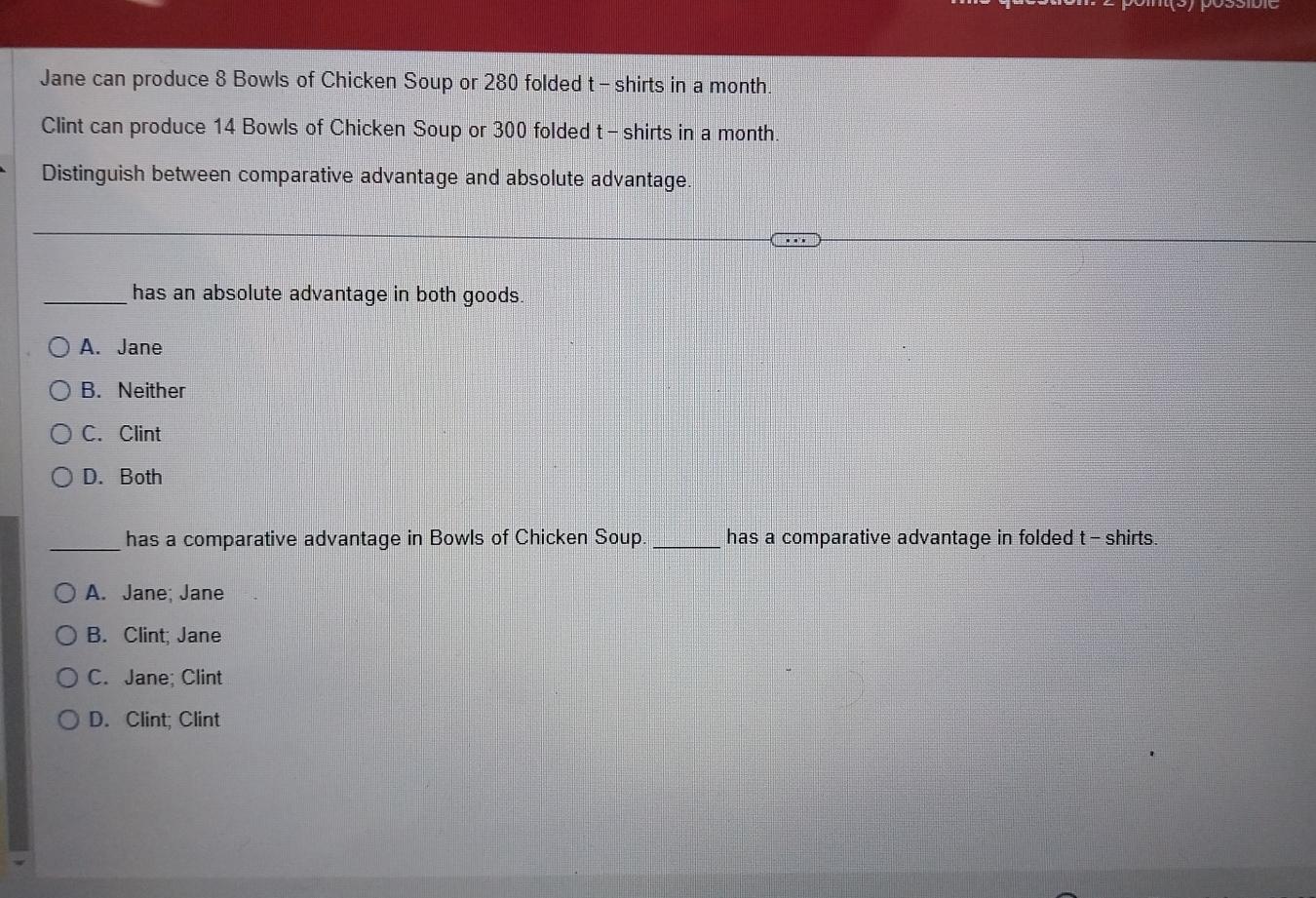Solved Jane can produce 8 ﻿Bowls of Chicken Soup or 280 | Chegg.com
