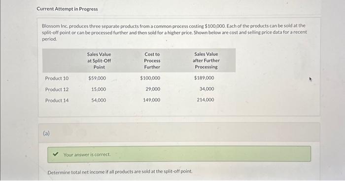 Solved Current Attempt in Progress Blossom Inc. produces | Chegg.com
