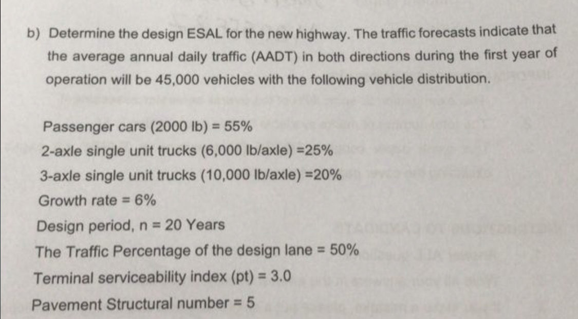 Solved b) ﻿Determine the design ESAL for the new highway. | Chegg.com