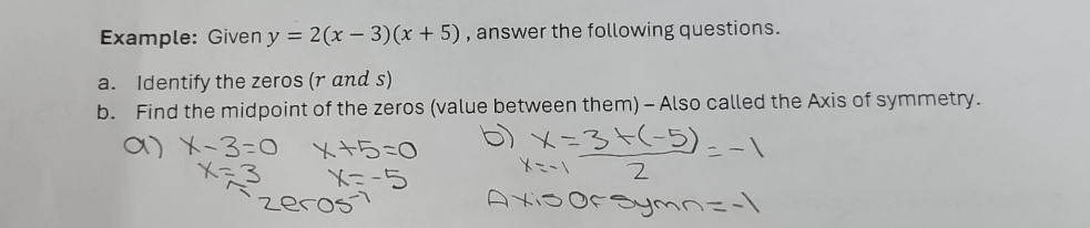 Solved Example: Given y=2(x-3)(x+5), ﻿answer the following | Chegg.com