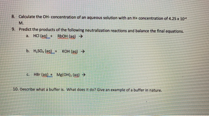 Solved 8. Calculate the OH- concentration of an aqueous | Chegg.com