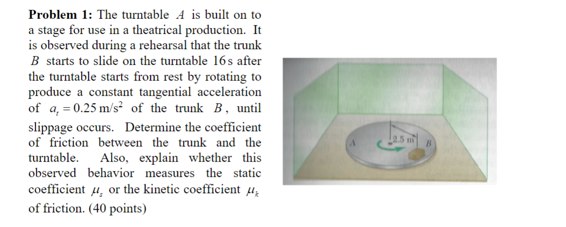 Solved Problem 1: The turntable \( ﻿A \) ﻿is built on to a | Chegg.com