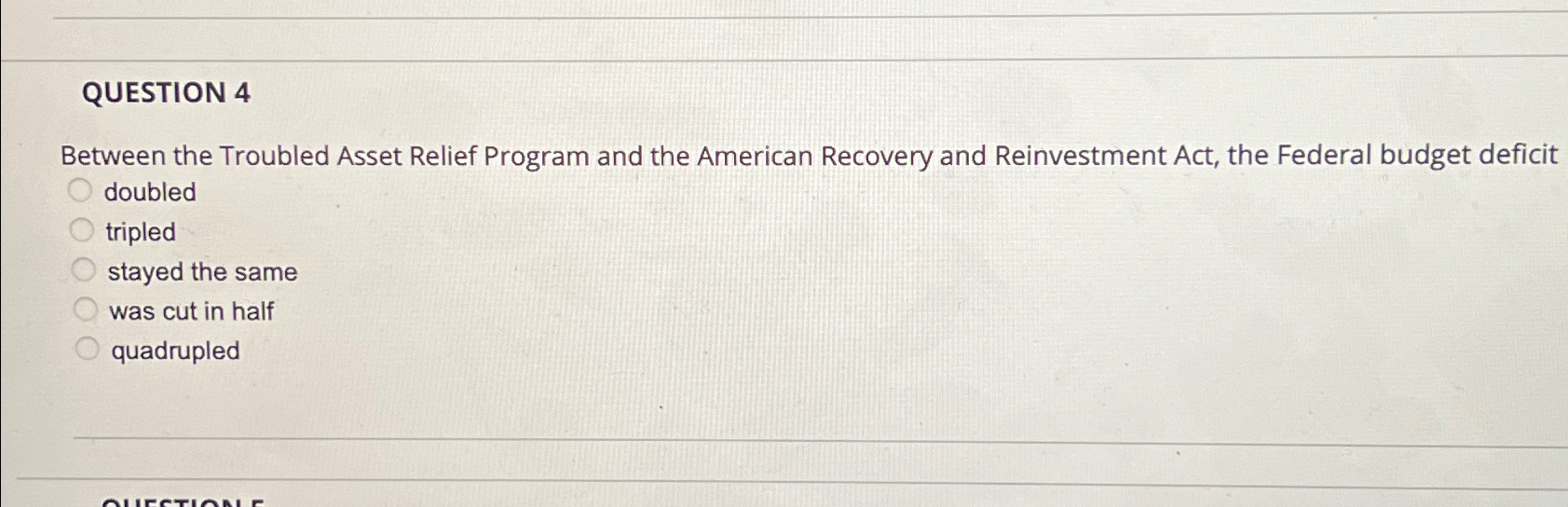 Solved QUESTION 4Between the Troubled Asset Relief Program | Chegg.com